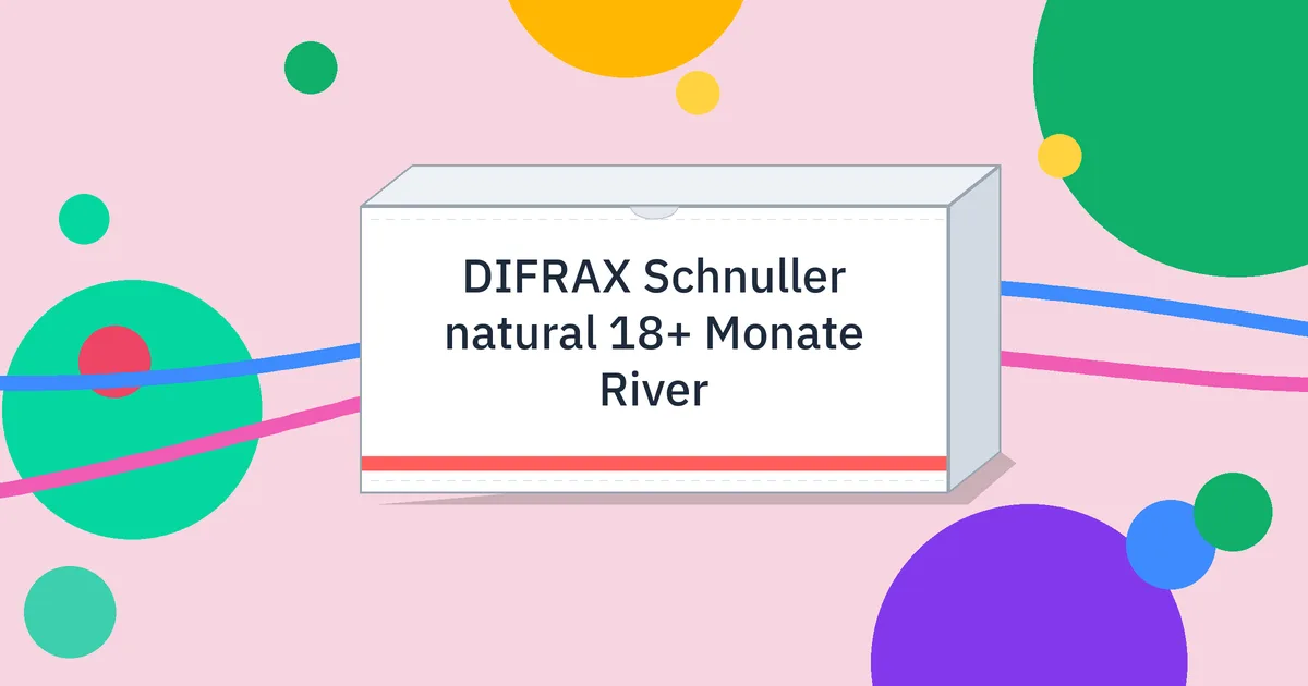 Symbolbild: Packung mit der Aufschrift DIFRAX Schnuller natural 18+ Monate River (PZN 14360943) – Verfügbarkeit und Bezug in Apotheken in Frankfurt am Main
