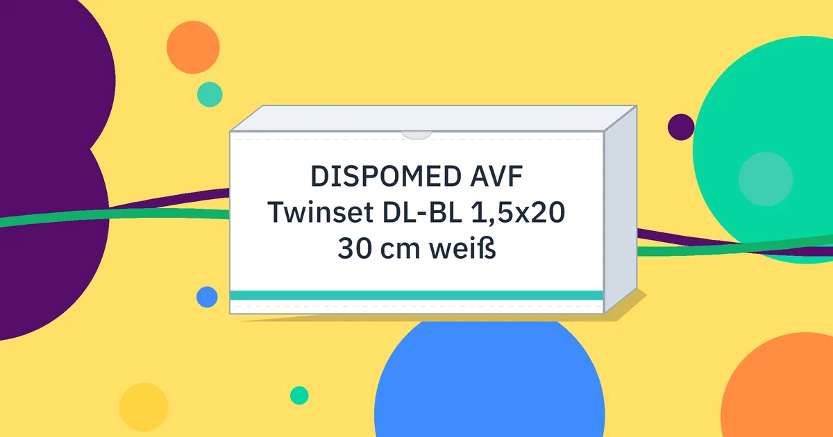 Symbolbild: Packung mit der Aufschrift DISPOMED AVF Twinset DL-BL 1,5x20 30 cm weiß (PZN 00268518) – Verfügbarkeit und Bezug in Apotheken in Frankfurt am Main