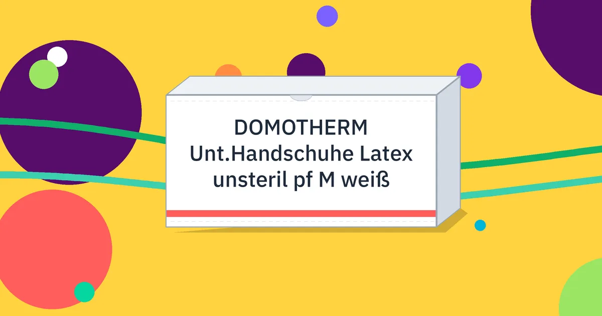 Symbolbild: Packung mit der Aufschrift DOMOTHERM Unt.Handschuhe Latex unsteril pf M weiß (PZN 17247673) – Verfügbarkeit und Bezug in Apotheken in Frankfurt am Main