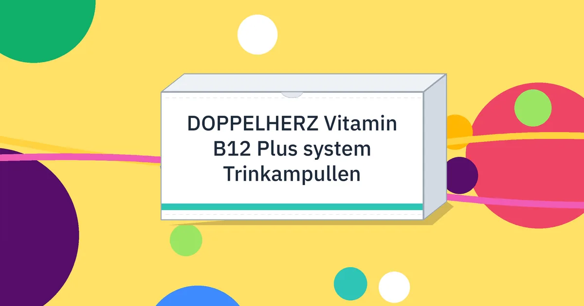 Symbolbild: Packung mit der Aufschrift DOPPELHERZ Vitamin B12 Plus system Trinkampullen (PZN 09071361) – Verfügbarkeit und Bezug in Apotheken in Frankfurt am Main