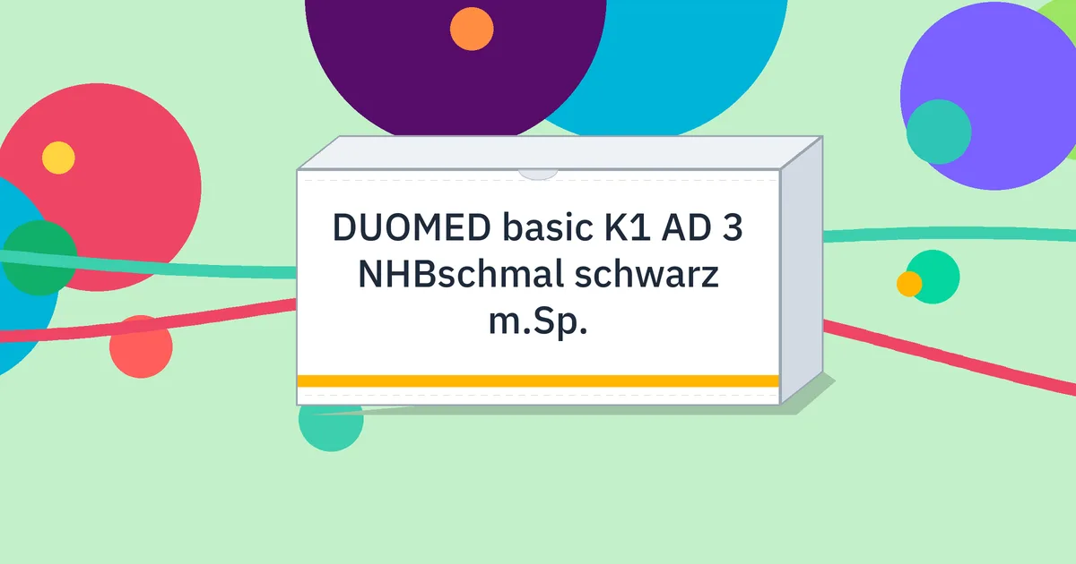 Symbolbild: Packung mit der Aufschrift DUOMED basic K1 AD 3 NHBschmal schwarz m.Sp. (PZN 20903796) – Verfügbarkeit und Bezug in Apotheken in Frankfurt am Main