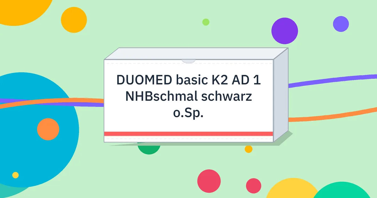 Symbolbild: Packung mit der Aufschrift DUOMED basic K2 AD 1 NHBschmal schwarz o.Sp. (PZN 20907104) – Verfügbarkeit und Bezug in Apotheken in Frankfurt am Main