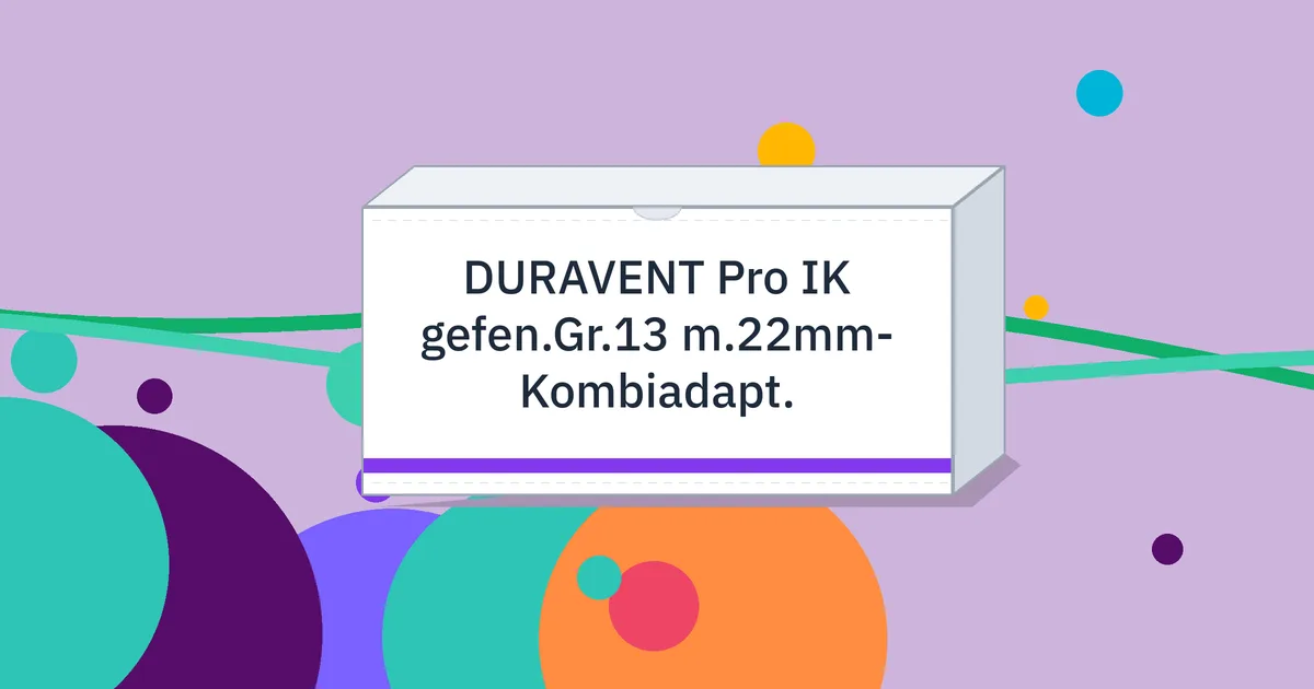 Symbolbild: Packung mit der Aufschrift DURAVENT Pro IK gefen.Gr.13 m.22mm-Kombiadapt. (PZN 19244118) – Verfügbarkeit und Bezug in Apotheken in Frankfurt am Main
