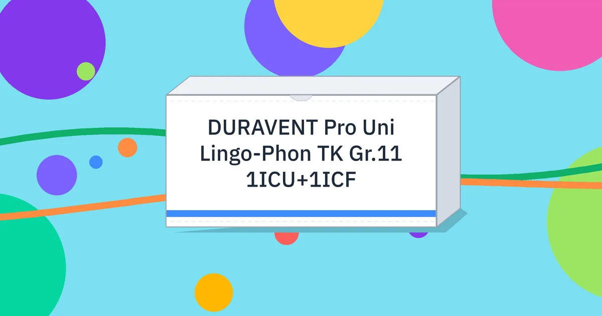 Symbolbild: Packung mit der Aufschrift DURAVENT Pro Uni Lingo-Phon TK Gr.11 1ICU+1ICF (PZN 19246347) – Verfügbarkeit und Bezug in Apotheken in Frankfurt am Main