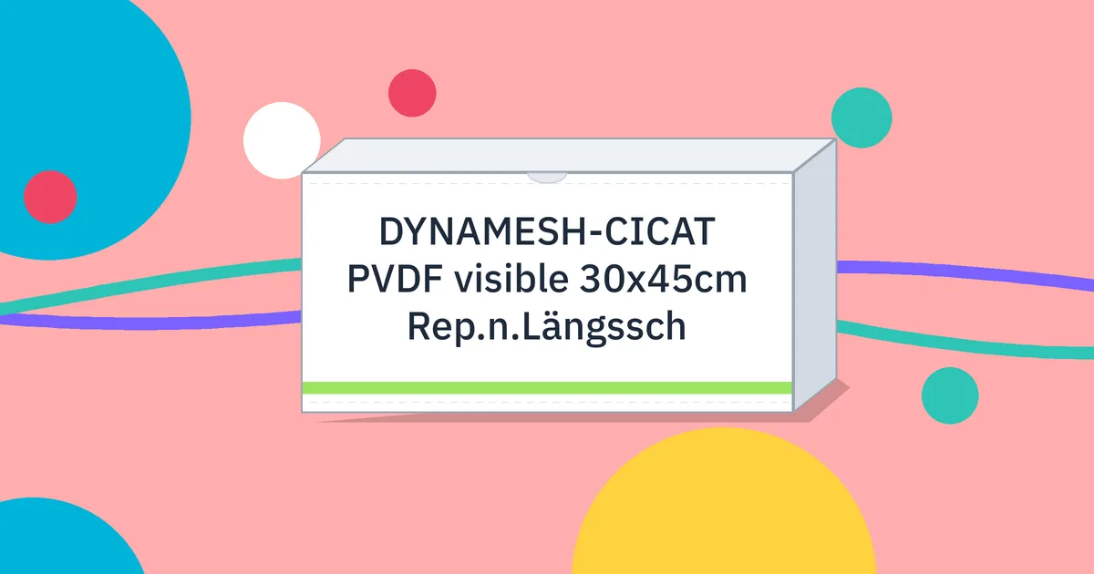Symbolbild: Packung mit der Aufschrift DYNAMESH-CICAT PVDF visible 30x45cm Rep.n.Längssch (PZN 19389549) – Verfügbarkeit und Bezug in Apotheken in Frankfurt am Main