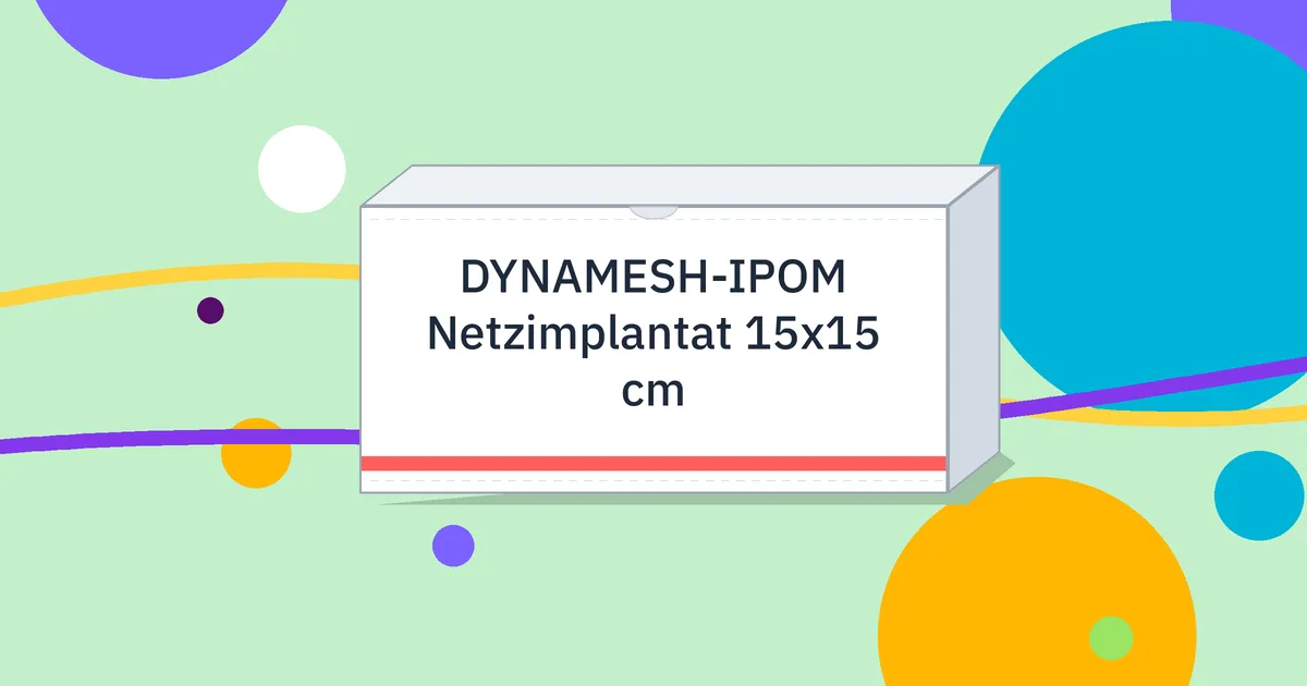 Symbolbild: Packung mit der Aufschrift DYNAMESH-IPOM Netzimplantat 15x15 cm (PZN 19372632) – Verfügbarkeit und Bezug in Apotheken in Frankfurt am Main