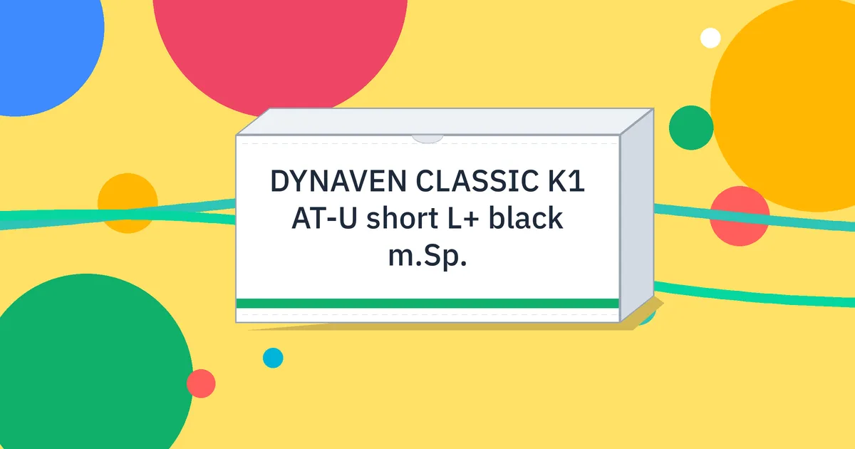 Symbolbild: Packung mit der Aufschrift DYNAVEN CLASSIC K1 AT-U short L+ black m.Sp. (PZN 18416913) – Verfügbarkeit und Bezug in Apotheken in Frankfurt am Main
