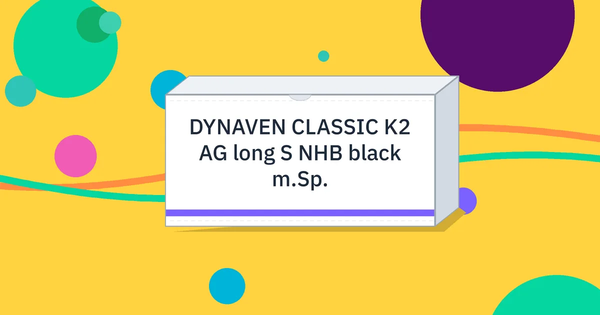 Symbolbild: Packung mit der Aufschrift DYNAVEN CLASSIC K2 AG long S NHB black m.Sp. (PZN 18418556) – Verfügbarkeit und Bezug in Apotheken in Frankfurt am Main
