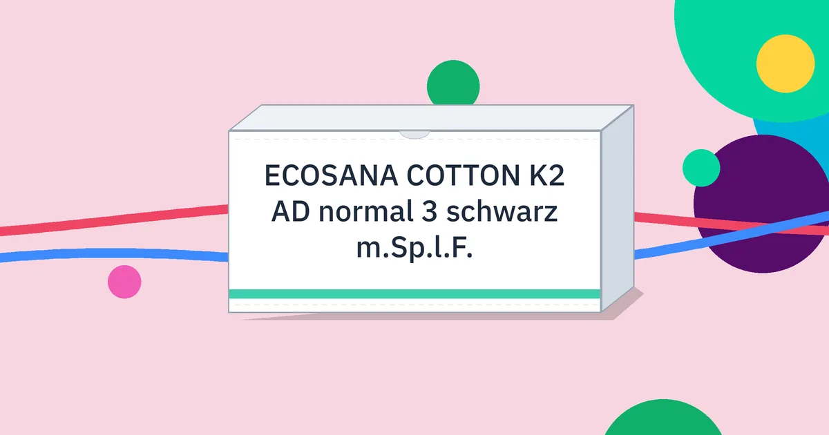 Symbolbild: Packung mit der Aufschrift ECOSANA COTTON K2 AD normal 3 schwarz m.Sp.l.F. (PZN 16947523) – Verfügbarkeit und Bezug in Apotheken in Frankfurt am Main
