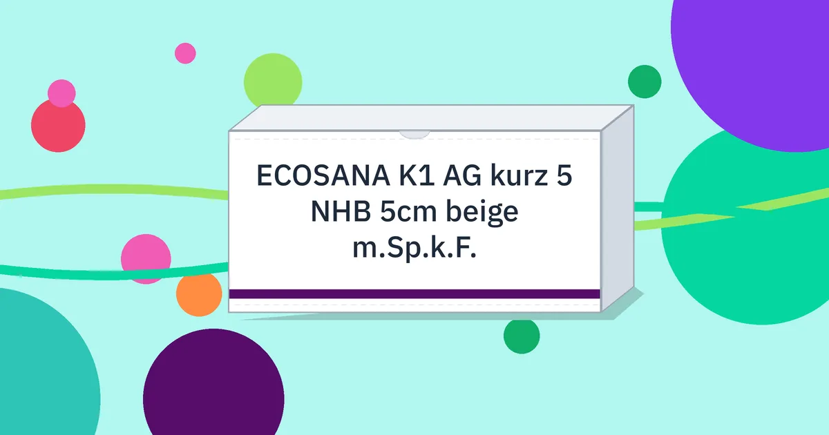 Symbolbild: Packung mit der Aufschrift ECOSANA K1 AG kurz 5 NHB 5cm beige m.Sp.k.F. (PZN 04729092) – Verfügbarkeit und Bezug in Apotheken in Frankfurt am Main