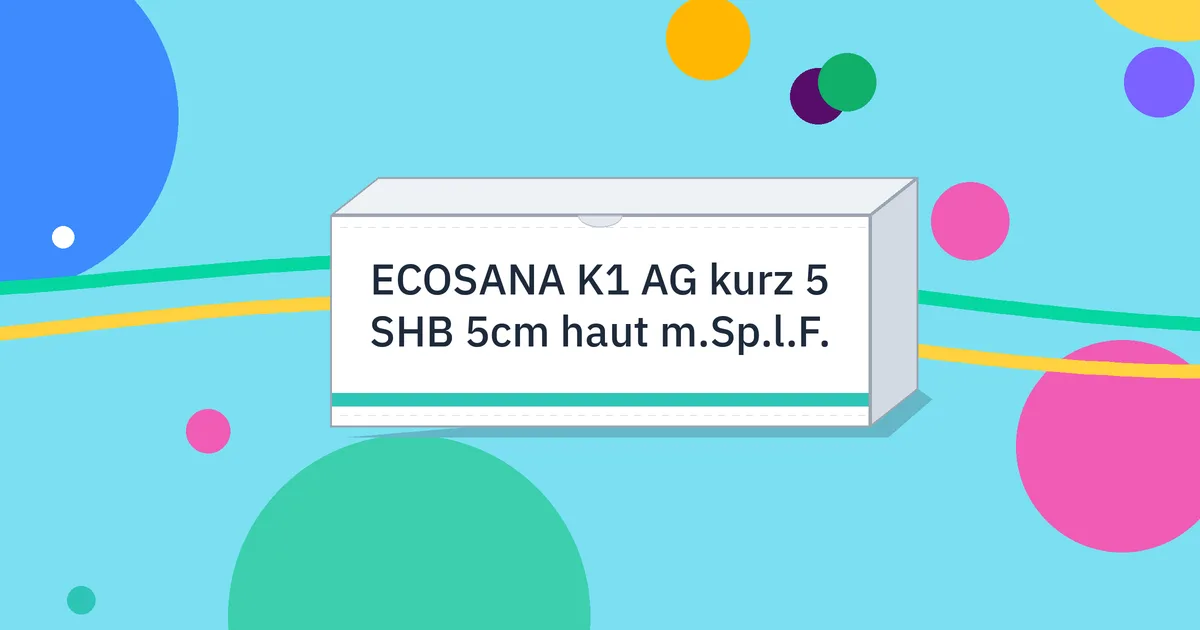 Symbolbild: Packung mit der Aufschrift ECOSANA K1 AG kurz 5 SHB 5cm haut m.Sp.l.F. (PZN 04729382) – Verfügbarkeit und Bezug in Apotheken in Frankfurt am Main