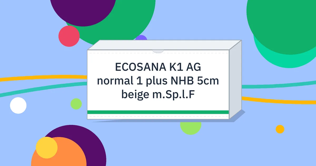 Symbolbild: Packung mit der Aufschrift ECOSANA K1 AG normal 1 plus NHB 5cm beige m.Sp.l.F (PZN 04726001) – Verfügbarkeit und Bezug in Apotheken in Frankfurt am Main