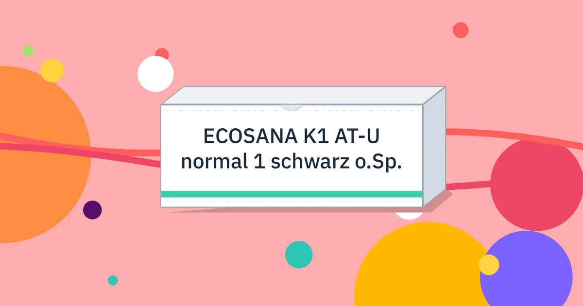 Symbolbild: Packung mit der Aufschrift ECOSANA K1 AT-U normal 1 schwarz o.Sp. (PZN 04732504) – Verfügbarkeit und Bezug in Apotheken in Frankfurt am Main