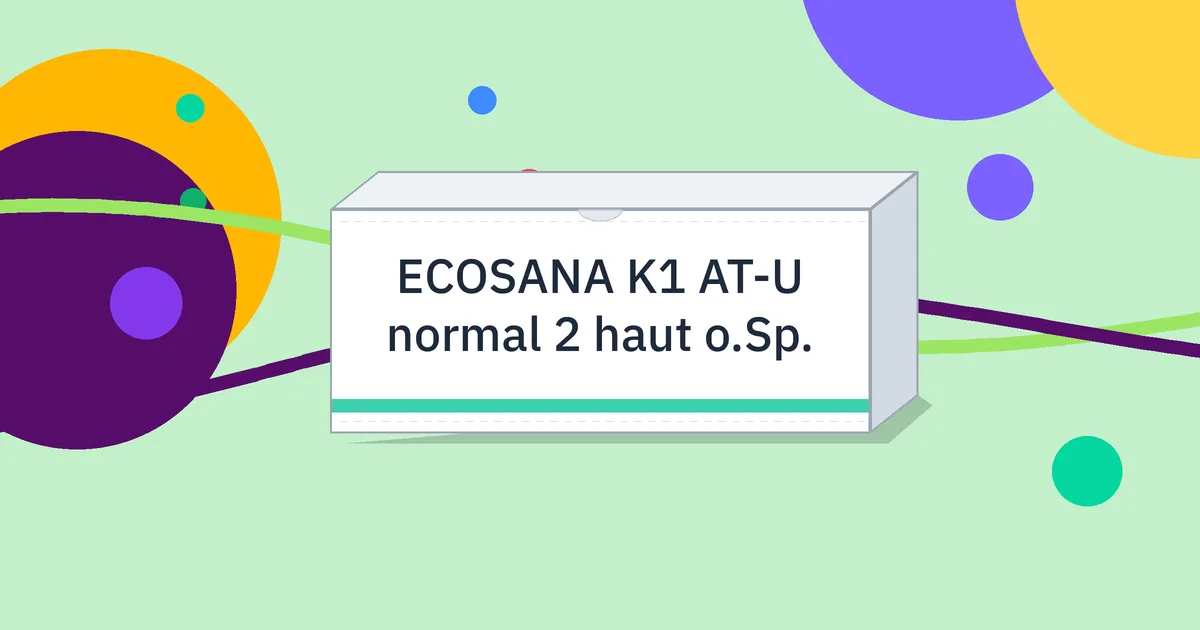 Symbolbild: Packung mit der Aufschrift ECOSANA K1 AT-U normal 2 haut o.Sp. (PZN 04733320) – Verfügbarkeit und Bezug in Apotheken in Frankfurt am Main