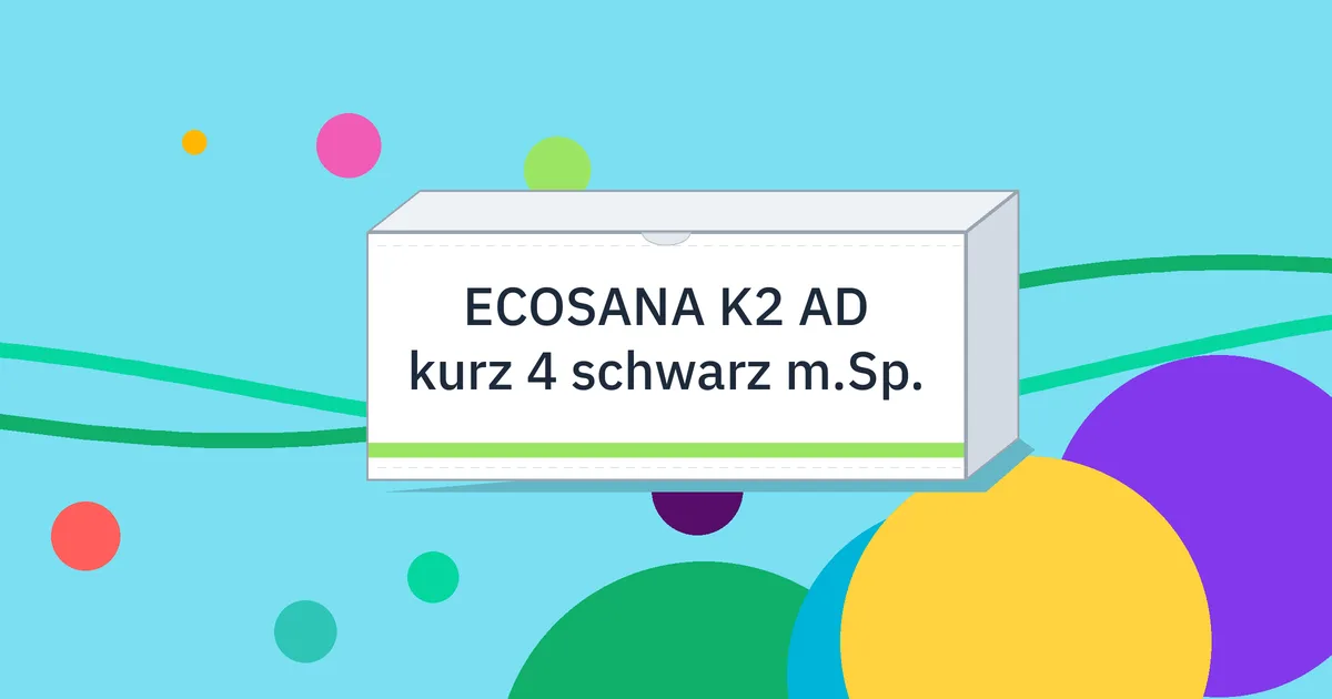 Symbolbild: Packung mit der Aufschrift ECOSANA K2 AD kurz 4 schwarz m.Sp. (PZN 01344463) – Verfügbarkeit und Bezug in Apotheken in Frankfurt am Main