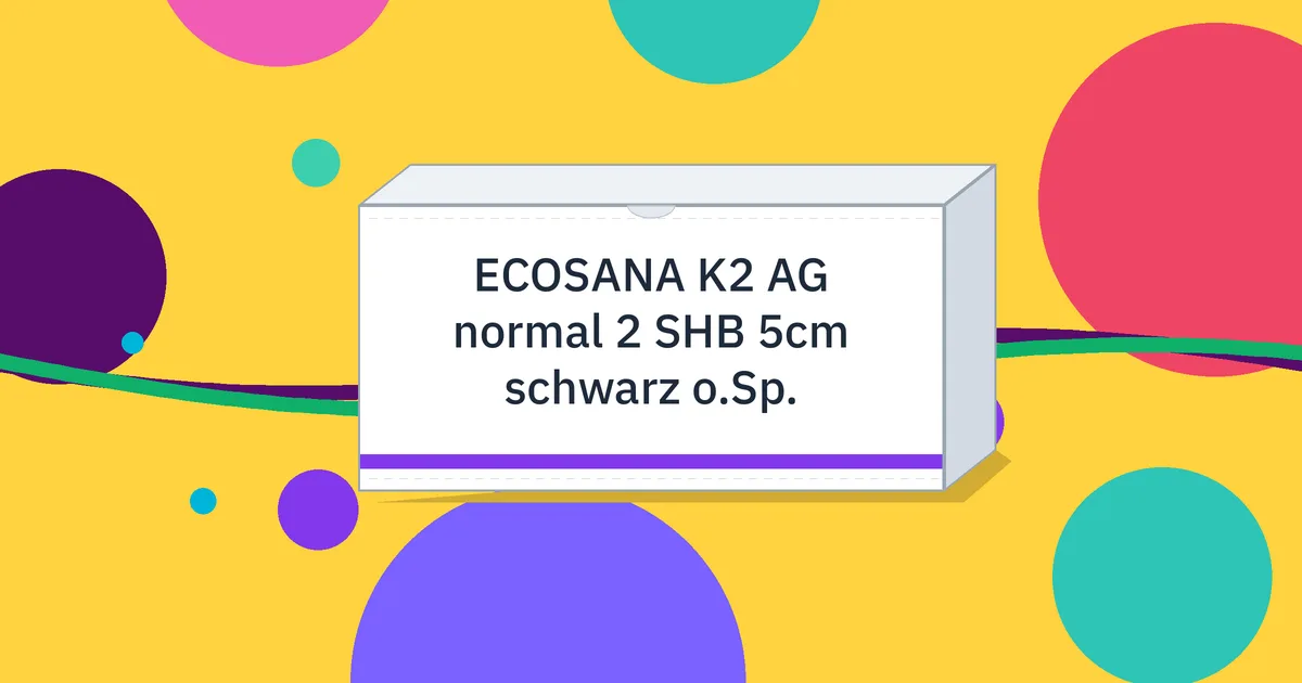 Symbolbild: Packung mit der Aufschrift ECOSANA K2 AG normal 2 SHB 5cm schwarz o.Sp. (PZN 01387277) – Verfügbarkeit und Bezug in Apotheken in Frankfurt am Main