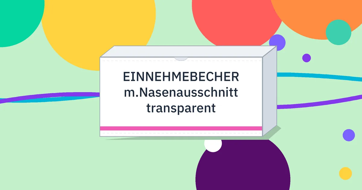 Symbolbild: Packung mit der Aufschrift EINNEHMEBECHER m.Nasenausschnitt transparent (PZN 10111829) – Verfügbarkeit und Bezug in Apotheken in Frankfurt am Main