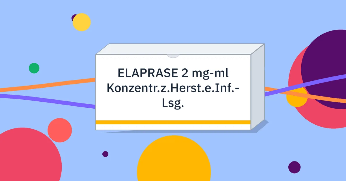 Symbolbild: Packung mit der Aufschrift ELAPRASE 2 mg-ml Konzentr.z.Herst.e.Inf.-Lsg. (PZN 01813283) – Verfügbarkeit und Bezug in Apotheken in Frankfurt am Main