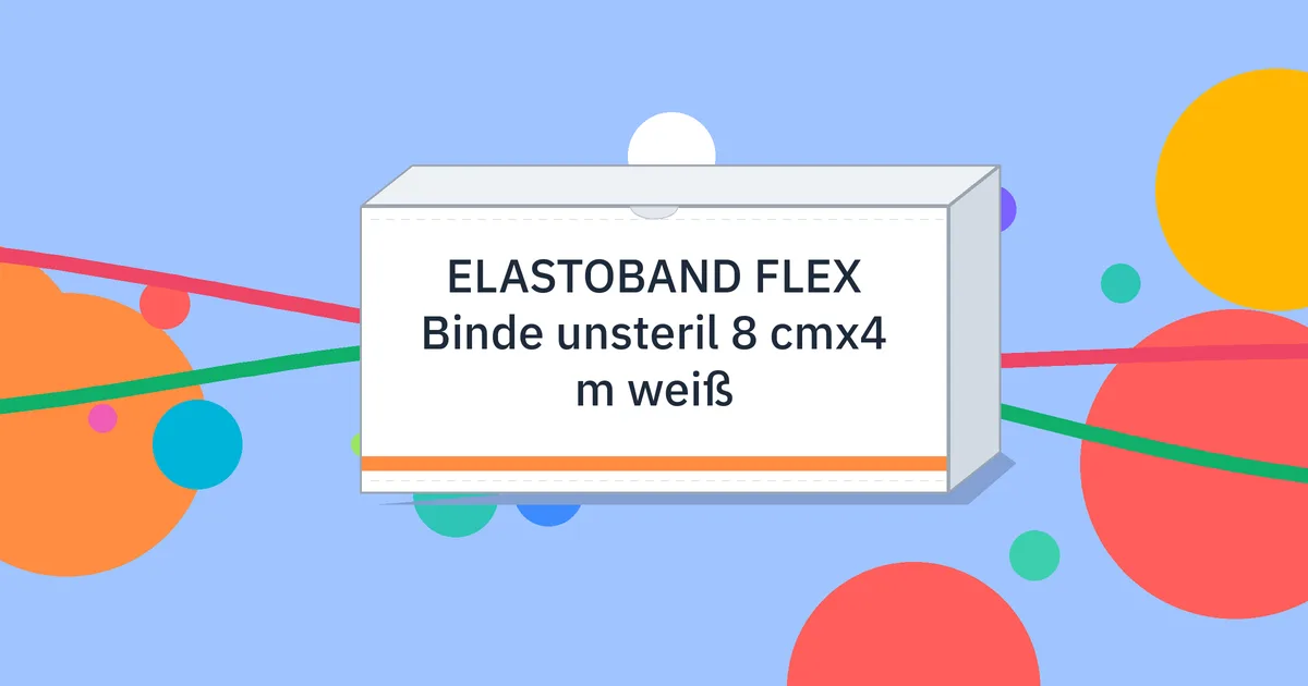 Symbolbild: Packung mit der Aufschrift ELASTOBAND FLEX Binde unsteril 8 cmx4 m weiß (PZN 19388886) – Verfügbarkeit und Bezug in Apotheken in Frankfurt am Main