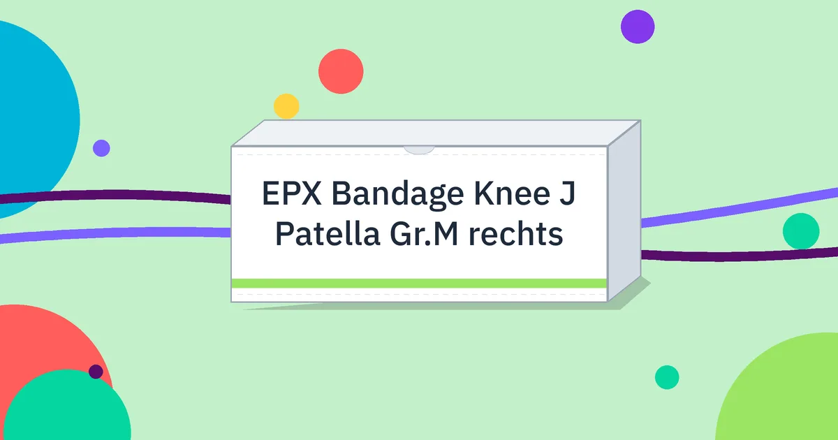 Symbolbild: Packung mit der Aufschrift EPX Bandage Knee J Patella Gr.M rechts (PZN 07640234) – Verfügbarkeit und Bezug in Apotheken in Frankfurt am Main
