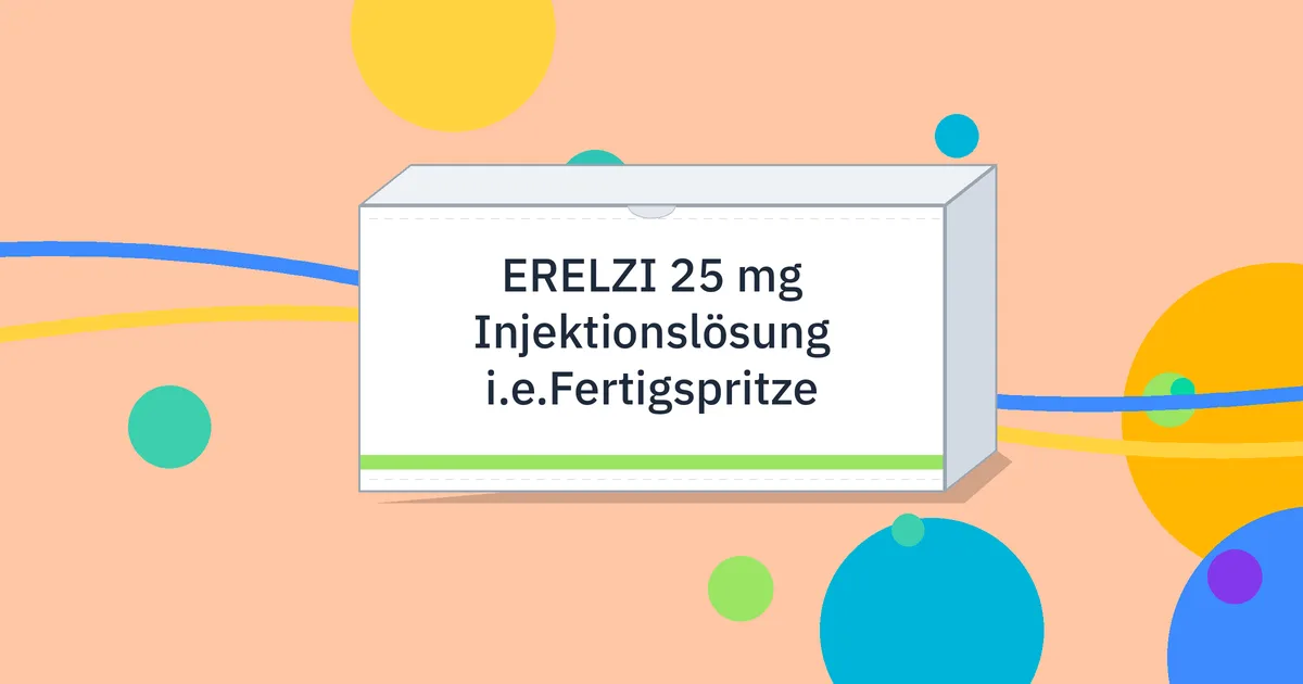 Symbolbild: Packung mit der Aufschrift ERELZI 25 mg Injektionslösung i.e.Fertigspritze (PZN 19792363) – Verfügbarkeit und Bezug in Apotheken in Frankfurt am Main