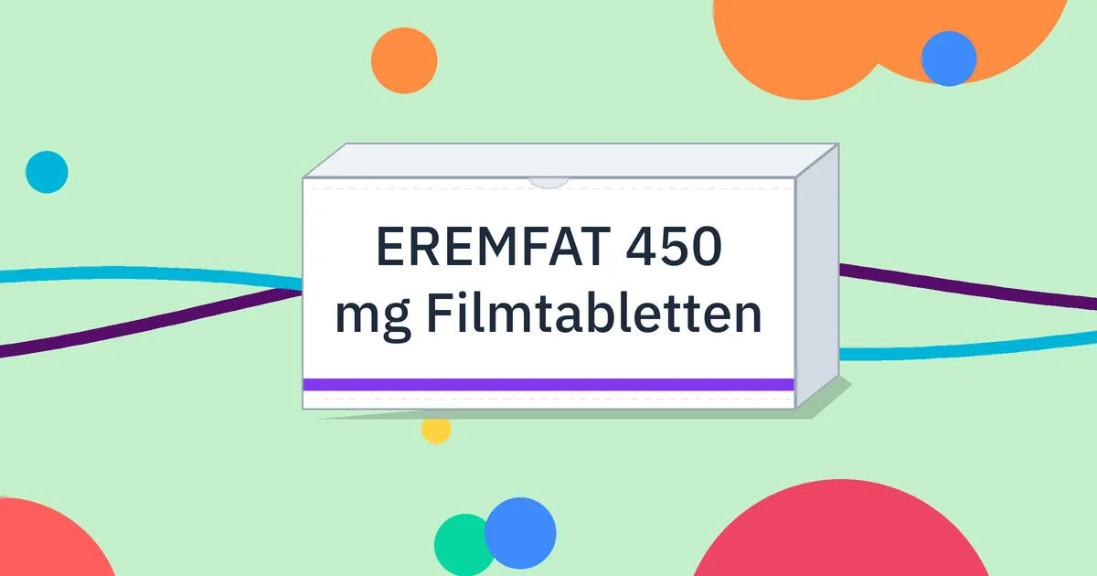 Symbolbild: Packung mit der Aufschrift EREMFAT 450 mg Filmtabletten (PZN 19054027) – Verfügbarkeit und Bezug in Apotheken in Frankfurt am Main