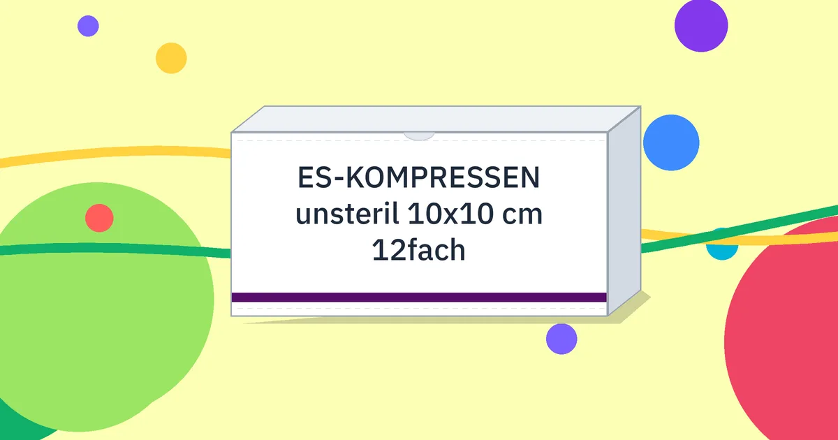 Symbolbild: Packung mit der Aufschrift ES-KOMPRESSEN unsteril 10x10 cm 12fach (PZN 20228722) – Verfügbarkeit und Bezug in Apotheken in Frankfurt am Main