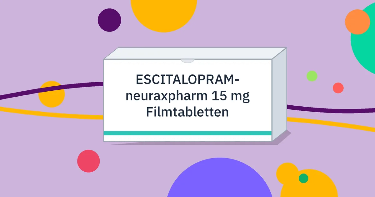 Symbolbild: Packung mit der Aufschrift ESCITALOPRAM-neuraxpharm 15 mg Filmtabletten (PZN 01147343) – Verfügbarkeit und Bezug in Apotheken in Frankfurt am Main