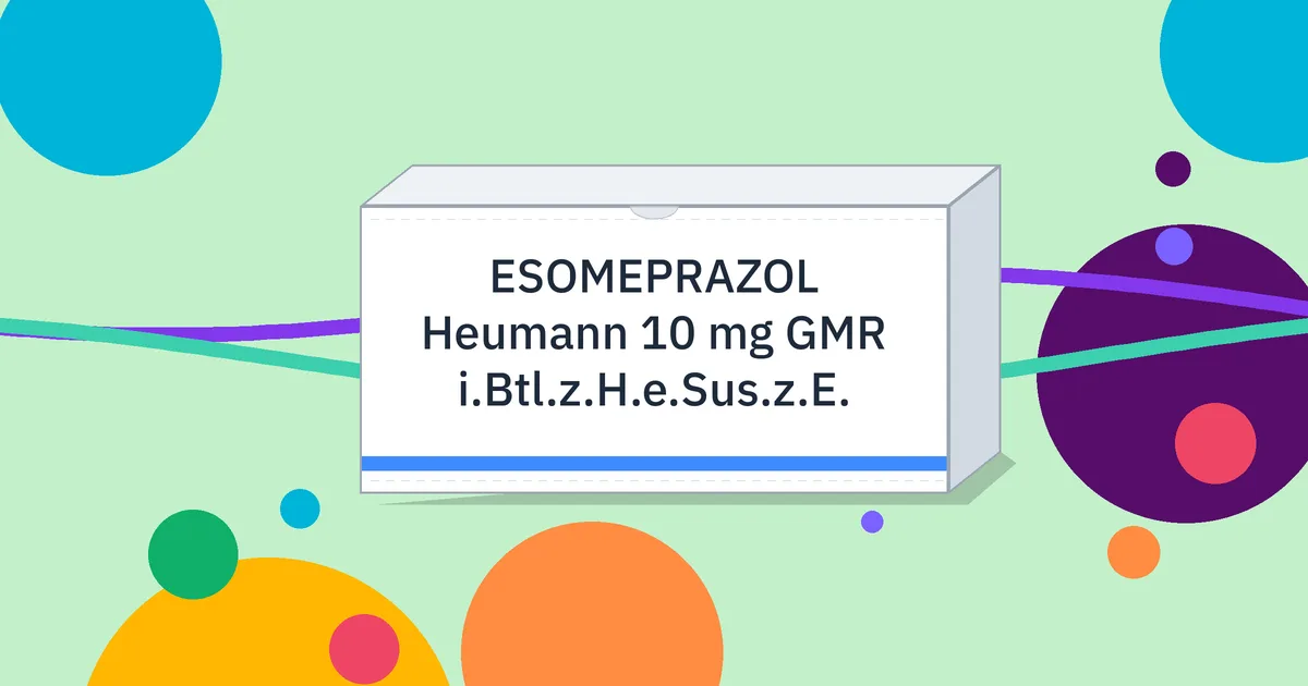 Symbolbild: Packung mit der Aufschrift ESOMEPRAZOL Heumann 10 mg GMR i.Btl.z.H.e.Sus.z.E. (PZN 16031445) – Verfügbarkeit und Bezug in Apotheken in Frankfurt am Main