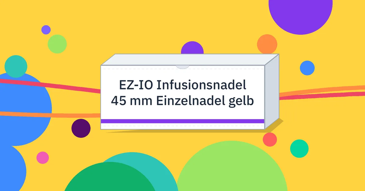 Symbolbild: Packung mit der Aufschrift EZ-IO Infusionsnadel 45 mm Einzelnadel gelb (PZN 15404884) – Verfügbarkeit und Bezug in Apotheken in Frankfurt am Main