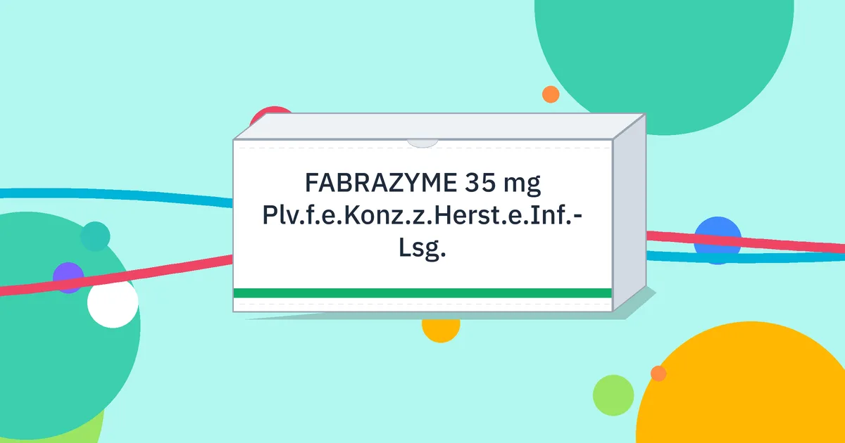 Symbolbild: Packung mit der Aufschrift FABRAZYME 35 mg Plv.f.e.Konz.z.Herst.e.Inf.-Lsg. (PZN 16530622) – Verfügbarkeit und Bezug in Apotheken in Frankfurt am Main