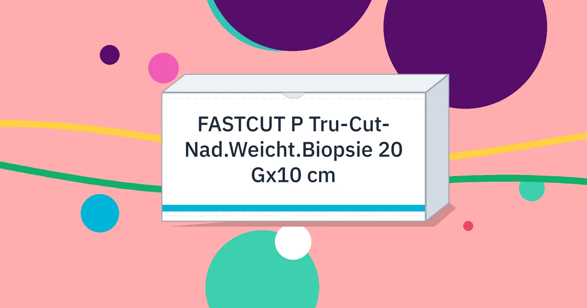 Symbolbild: Packung mit der Aufschrift FASTCUT P Tru-Cut-Nad.Weicht.Biopsie 20 Gx10 cm (PZN 19734963) – Verfügbarkeit und Bezug in Apotheken in Frankfurt am Main