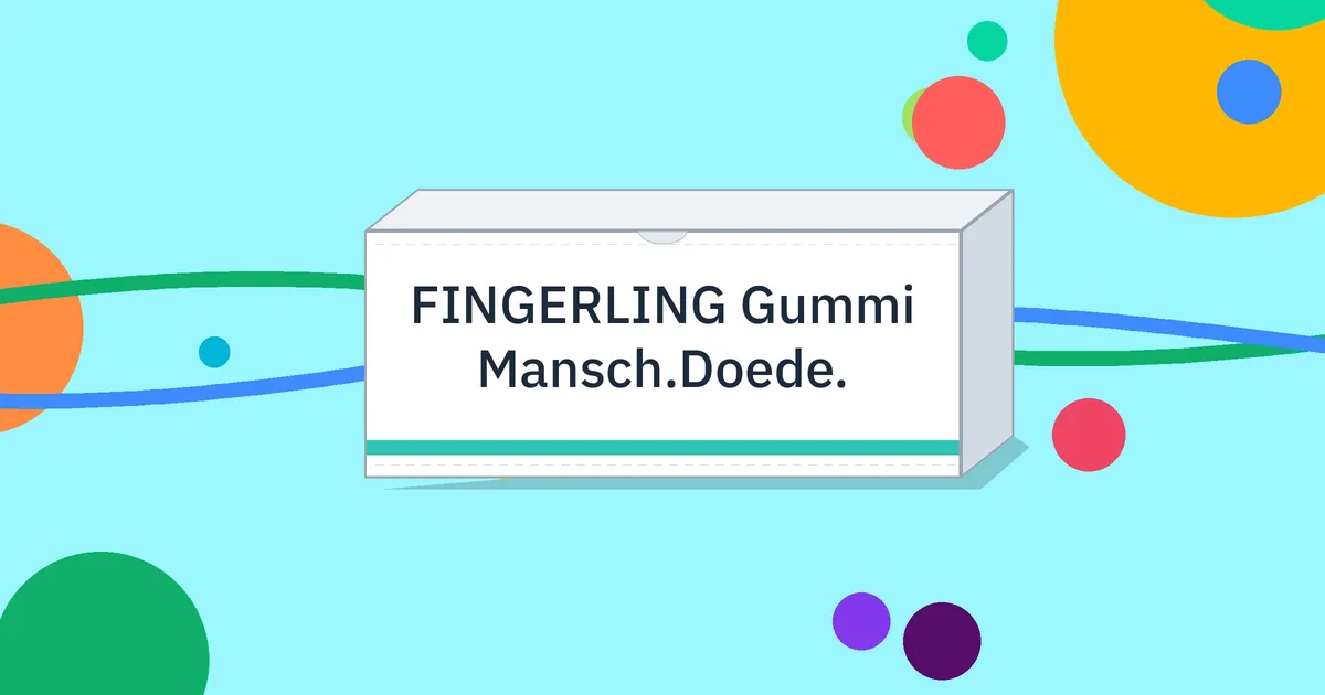 Symbolbild: Packung mit der Aufschrift FINGERLING Gummi Mansch.Doede. (PZN 01726609) – Verfügbarkeit und Bezug in Apotheken in Frankfurt am Main