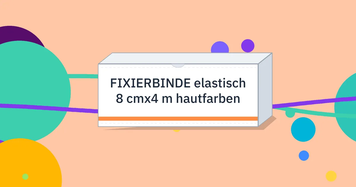 Symbolbild: Packung mit der Aufschrift FIXIERBINDE elastisch 8 cmx4 m hautfarben (PZN 01960392) – Verfügbarkeit und Bezug in Apotheken in Frankfurt am Main