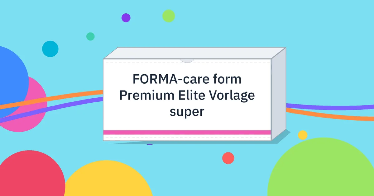 Symbolbild: Packung mit der Aufschrift FORMA-care form Premium Elite Vorlage super (PZN 18498489) – Verfügbarkeit und Bezug in Apotheken in Frankfurt am Main