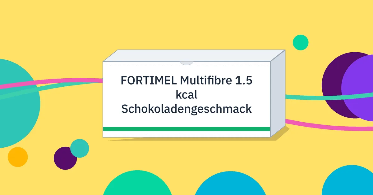 Symbolbild: Packung mit der Aufschrift FORTIMEL Multifibre 1.5 kcal Schokoladengeschmack (PZN 19442657) – Verfügbarkeit und Bezug in Apotheken in Frankfurt am Main