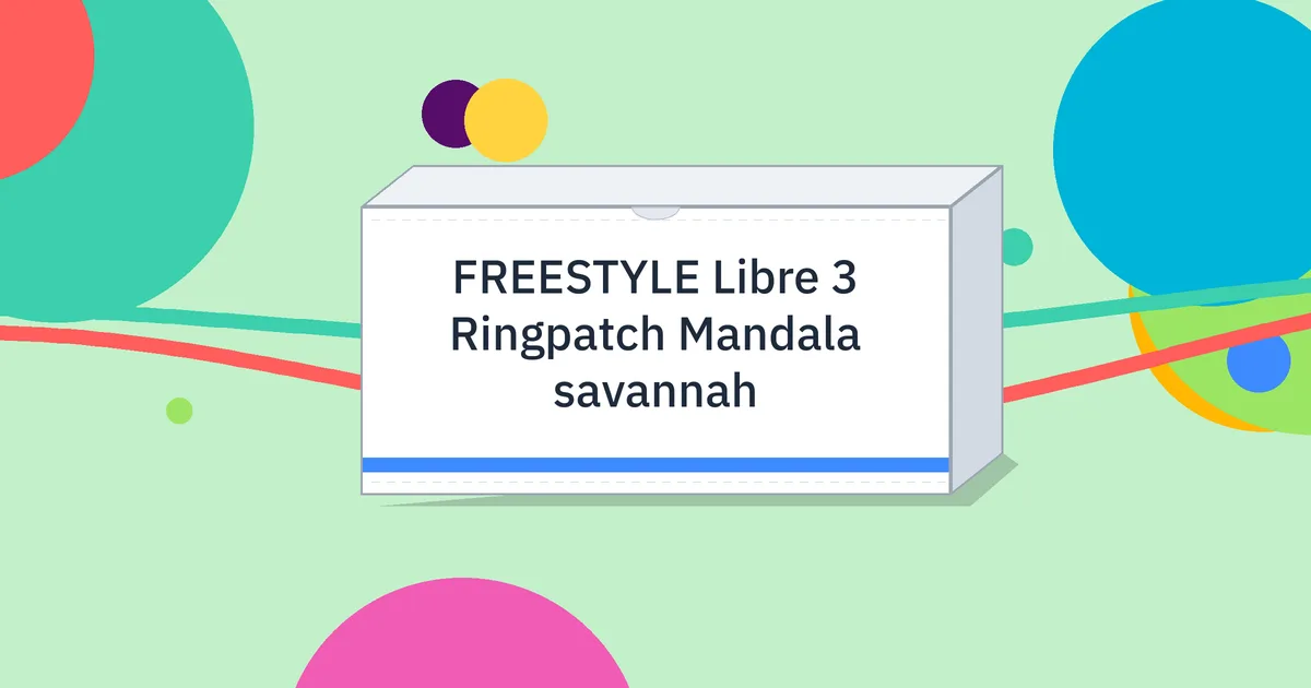 Symbolbild: Packung mit der Aufschrift FREESTYLE Libre 3 Ringpatch Mandala savannah (PZN 19866417) – Verfügbarkeit und Bezug in Apotheken in Frankfurt am Main