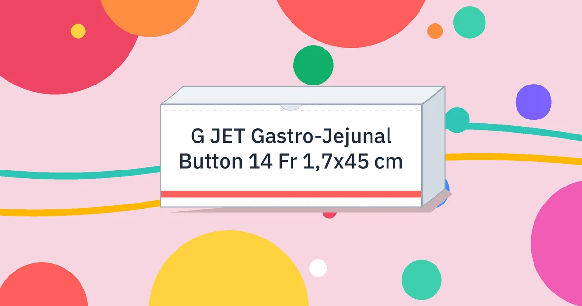 Symbolbild: Packung mit der Aufschrift G JET Gastro-Jejunal Button 14 Fr 1,7x45 cm (PZN 14342767) – Verfügbarkeit und Bezug in Apotheken in Frankfurt am Main