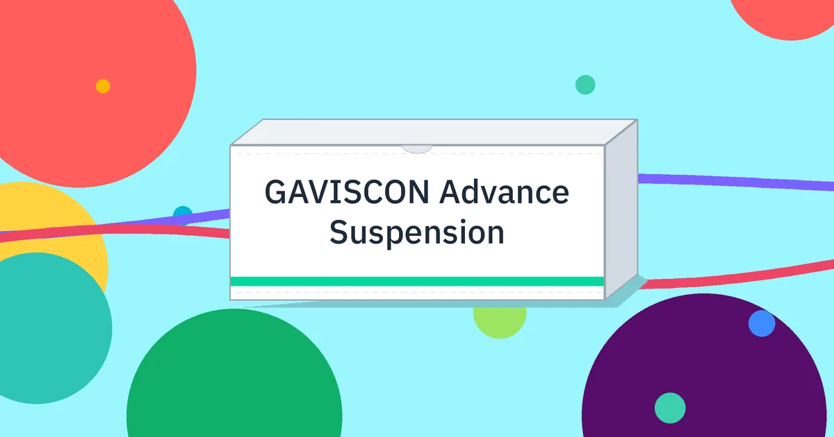 Symbolbild: Packung mit der Aufschrift GAVISCON Advance Suspension (PZN 07004633) – Verfügbarkeit und Bezug in Apotheken in Frankfurt am Main