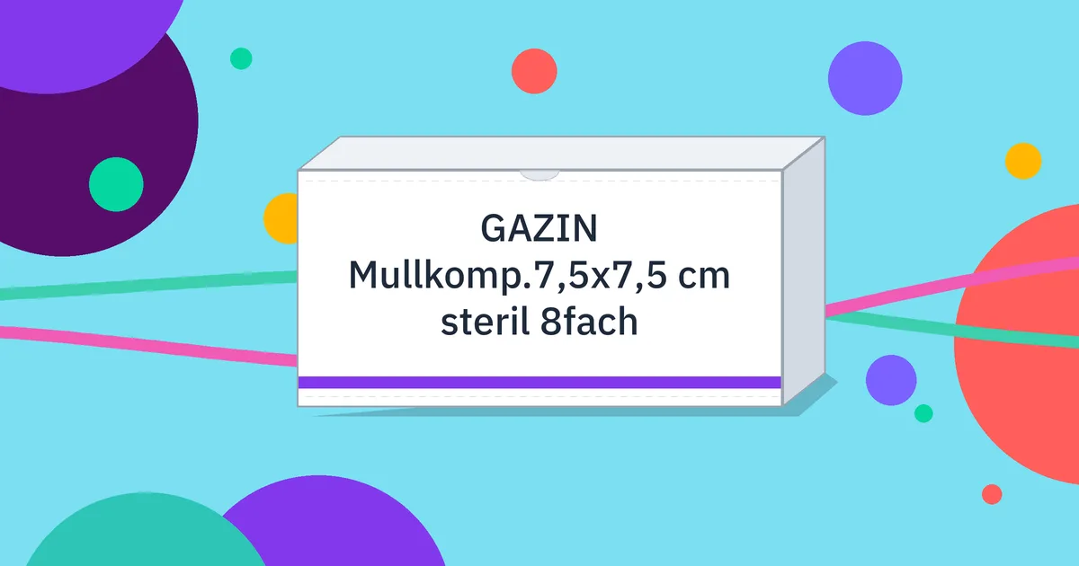 Symbolbild: Packung mit der Aufschrift GAZIN Mullkomp.7,5x7,5 cm steril 8fach (PZN 03449054) – Verfügbarkeit und Bezug in Apotheken in Frankfurt am Main