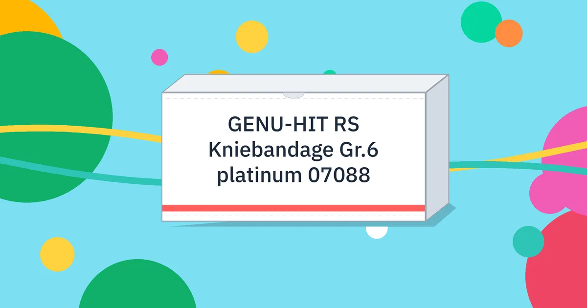Symbolbild: Packung mit der Aufschrift GENU-HIT RS Kniebandage Gr.6 platinum 07088 (PZN 08437682) – Verfügbarkeit und Bezug in Apotheken in Frankfurt am Main