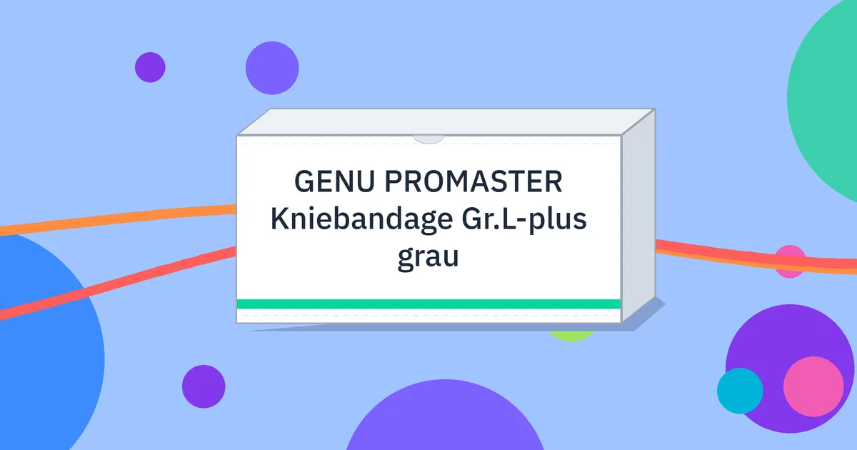 Symbolbild: Packung mit der Aufschrift GENU PROMASTER Kniebandage Gr.L-plus grau (PZN 10927442) – Verfügbarkeit und Bezug in Apotheken in Frankfurt am Main