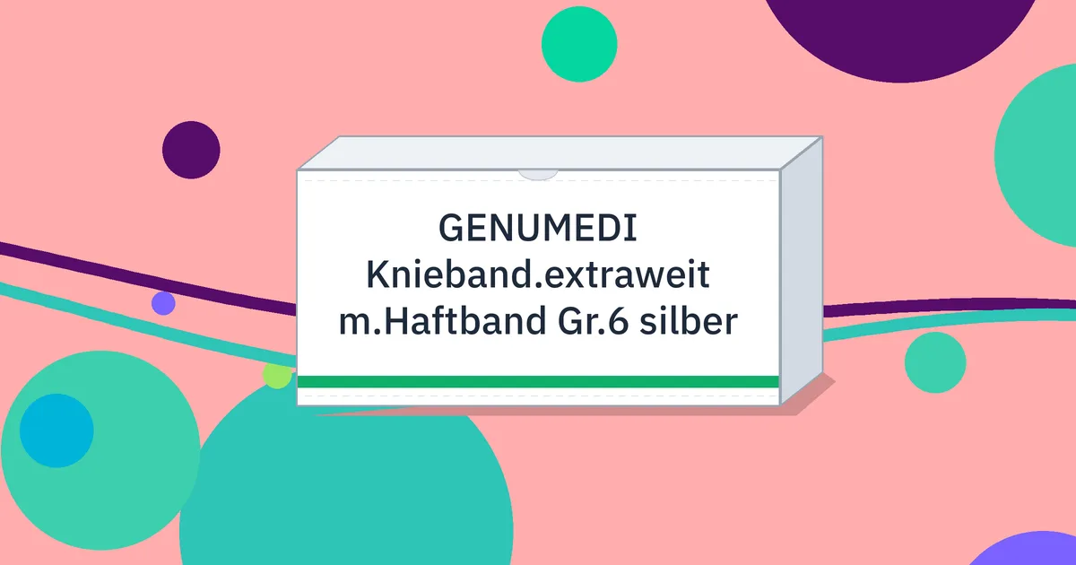 Symbolbild: Packung mit der Aufschrift GENUMEDI Knieband.extraweit m.Haftband Gr.6 silber (PZN 06832210) – Verfügbarkeit und Bezug in Apotheken in Frankfurt am Main