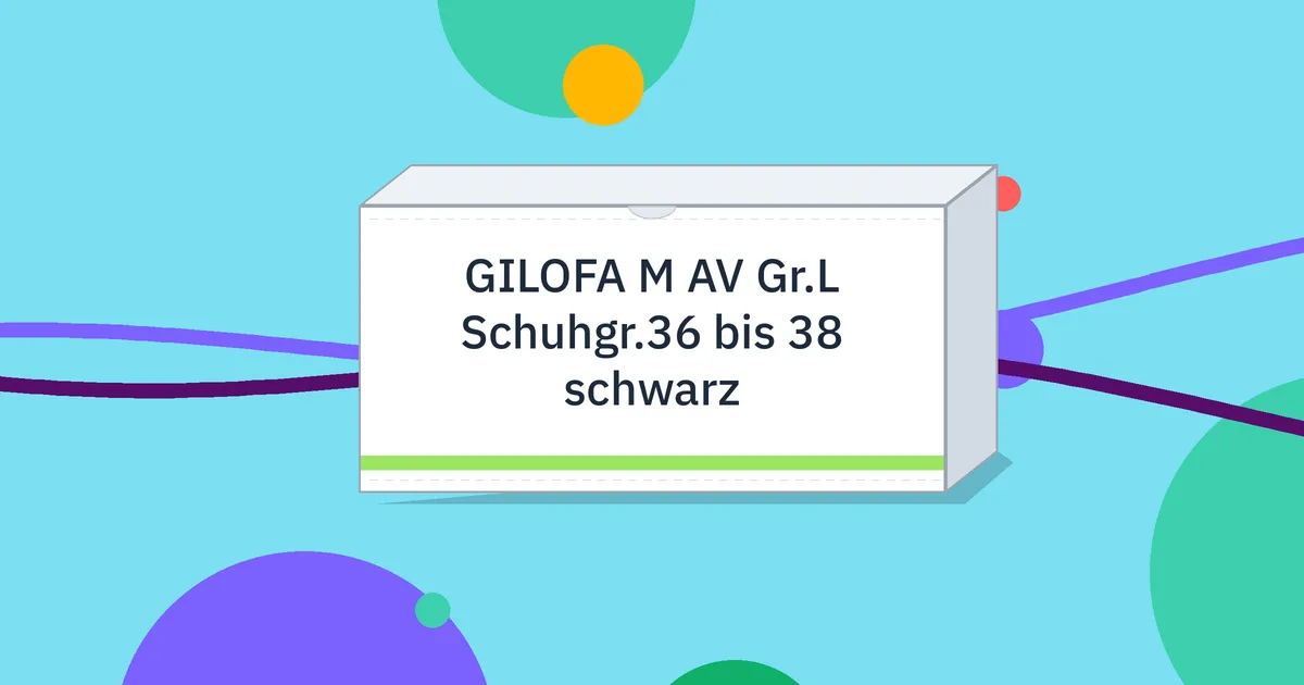 Symbolbild: Packung mit der Aufschrift GILOFA M AV Gr.L Schuhgr.36 bis 38 schwarz (PZN 16726561) – Verfügbarkeit und Bezug in Apotheken in Frankfurt am Main