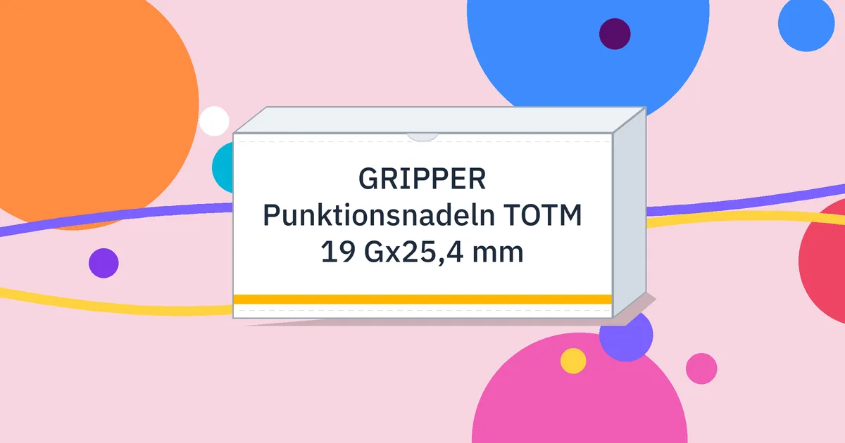 Symbolbild: Packung mit der Aufschrift GRIPPER Punktionsnadeln TOTM 19 Gx25,4 mm (PZN 02954608) – Verfügbarkeit und Bezug in Apotheken in Frankfurt am Main