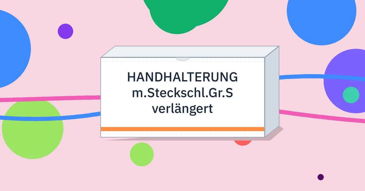 Symbolbild: Packung mit der Aufschrift HANDHALTERUNG m.Steckschl.Gr.S verlängert (PZN 11849856) – Verfügbarkeit und Bezug in Apotheken in Frankfurt am Main