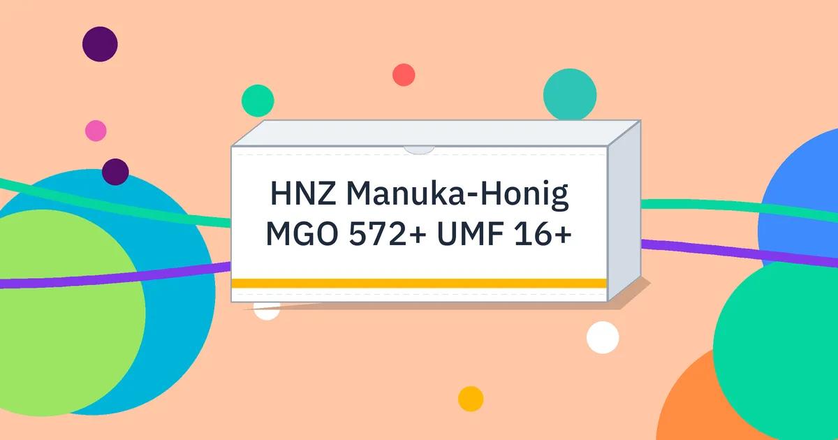 Symbolbild: Packung mit der Aufschrift HNZ Manuka-Honig MGO 572+ UMF 16+ (PZN 18375261) – Verfügbarkeit und Bezug in Apotheken in Frankfurt am Main