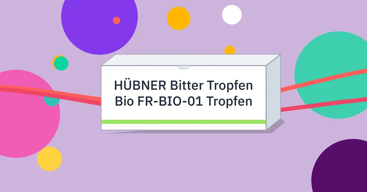 Symbolbild: Packung mit der Aufschrift HÜBNER Bitter Tropfen Bio FR-BIO-01 Tropfen (PZN 20038482) – Verfügbarkeit und Bezug in Apotheken in Frankfurt am Main