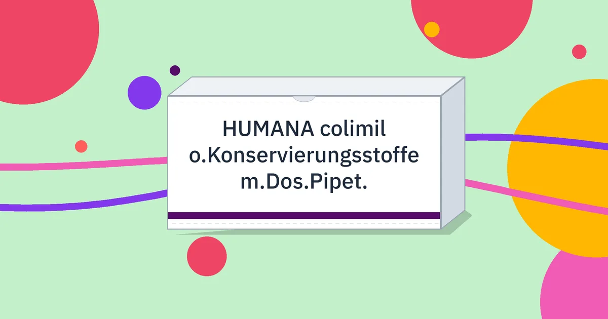 Symbolbild: Packung mit der Aufschrift HUMANA colimil o.Konservierungsstoffe m.Dos.Pipet. (PZN 16914050) – Verfügbarkeit und Bezug in Apotheken in Frankfurt am Main