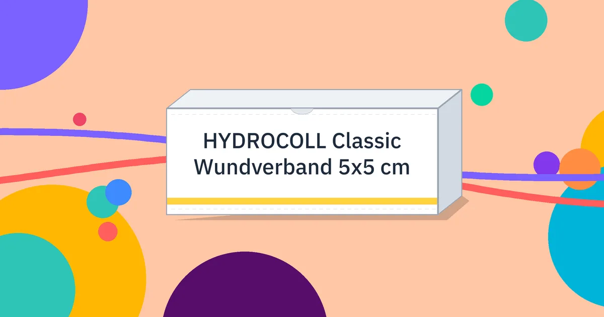 Symbolbild: Packung mit der Aufschrift HYDROCOLL Classic Wundverband 5x5 cm (PZN 19829652) – Verfügbarkeit und Bezug in Apotheken in Frankfurt am Main